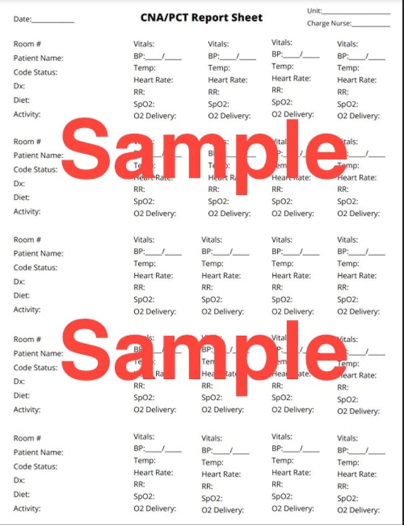 CNA/PCT Report Sheet Downloadable PDF File - Etsy