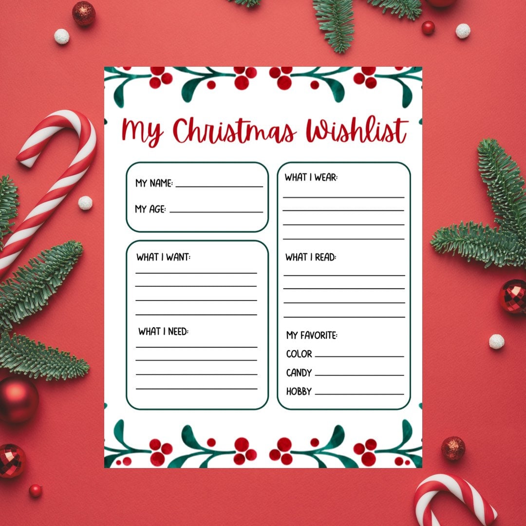 Christmas Wish List Printable - INSTANT DOWNLOAD - Etsy