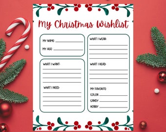 Simple Kids Christmas Wish List, Instant Download, Kids Holiday Wish ...