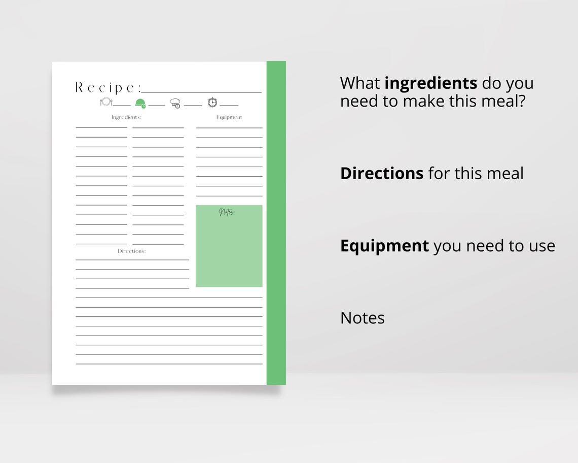 Printable Recipe Sheet: Colour Block Design (A4, A5, US Letter ...