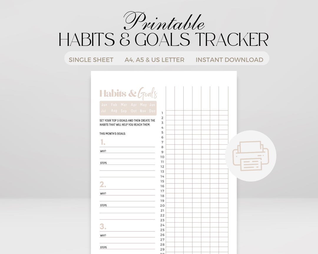 Printable Goal Planner: Daily Habit Tracker (A4, A5, US Letter ...
