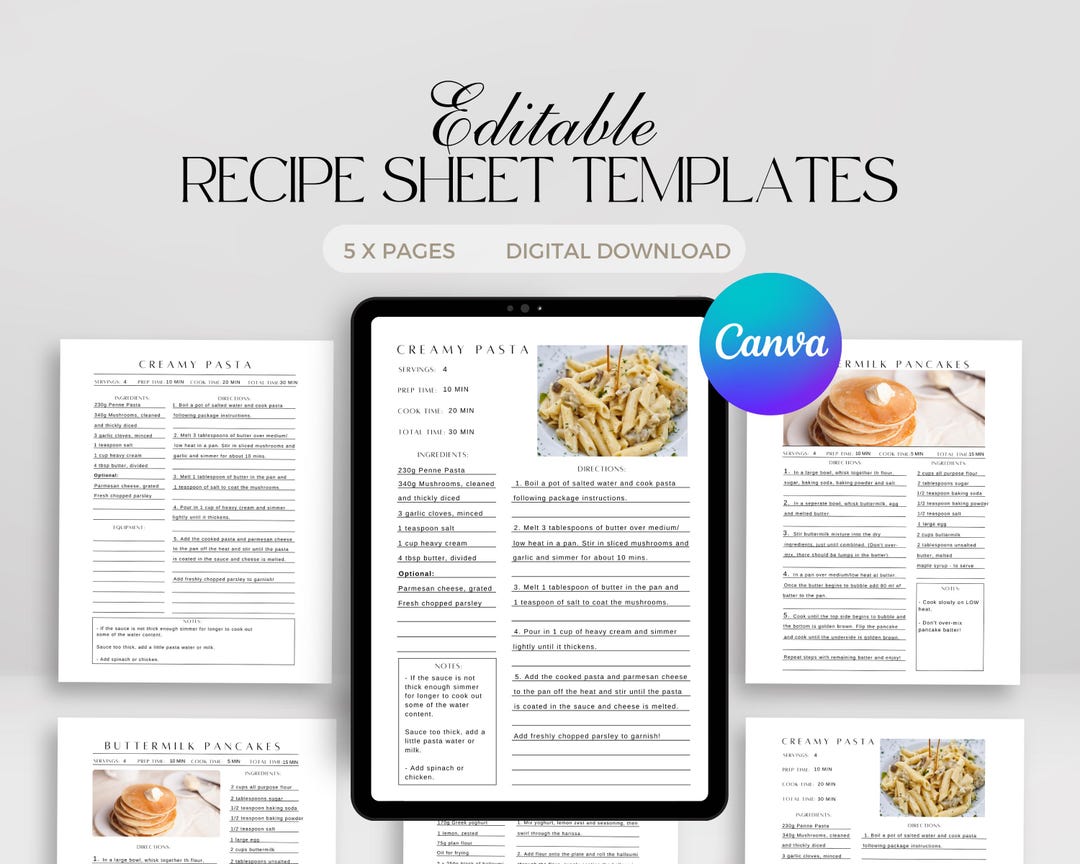Editable Recipe Book Template: Recipe Pages & Meal Planner (digital ...