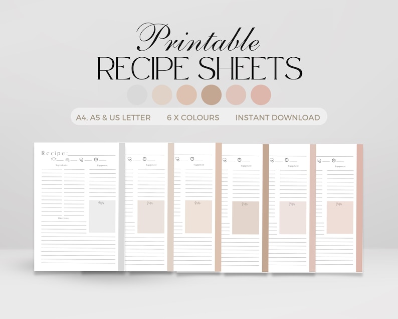 Printable Blank Recipe Sheet, Recipe Cards, Recipe Pages, Recipe Sheet ...