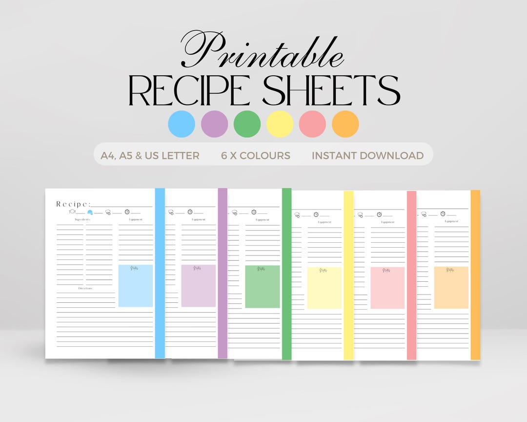 Printable Recipe Sheet: Colour Block Design (A4, A5, US Letter ...