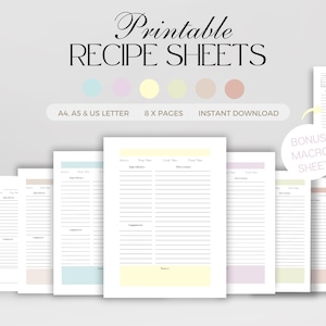 Printable Recipe Book Template: Colorful Recipe Sheets (digital ...