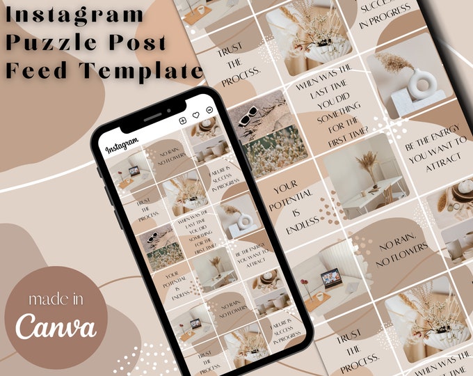 Neutral Instagram Puzzle Canva Template, Organic Instagram Aesthetic ...