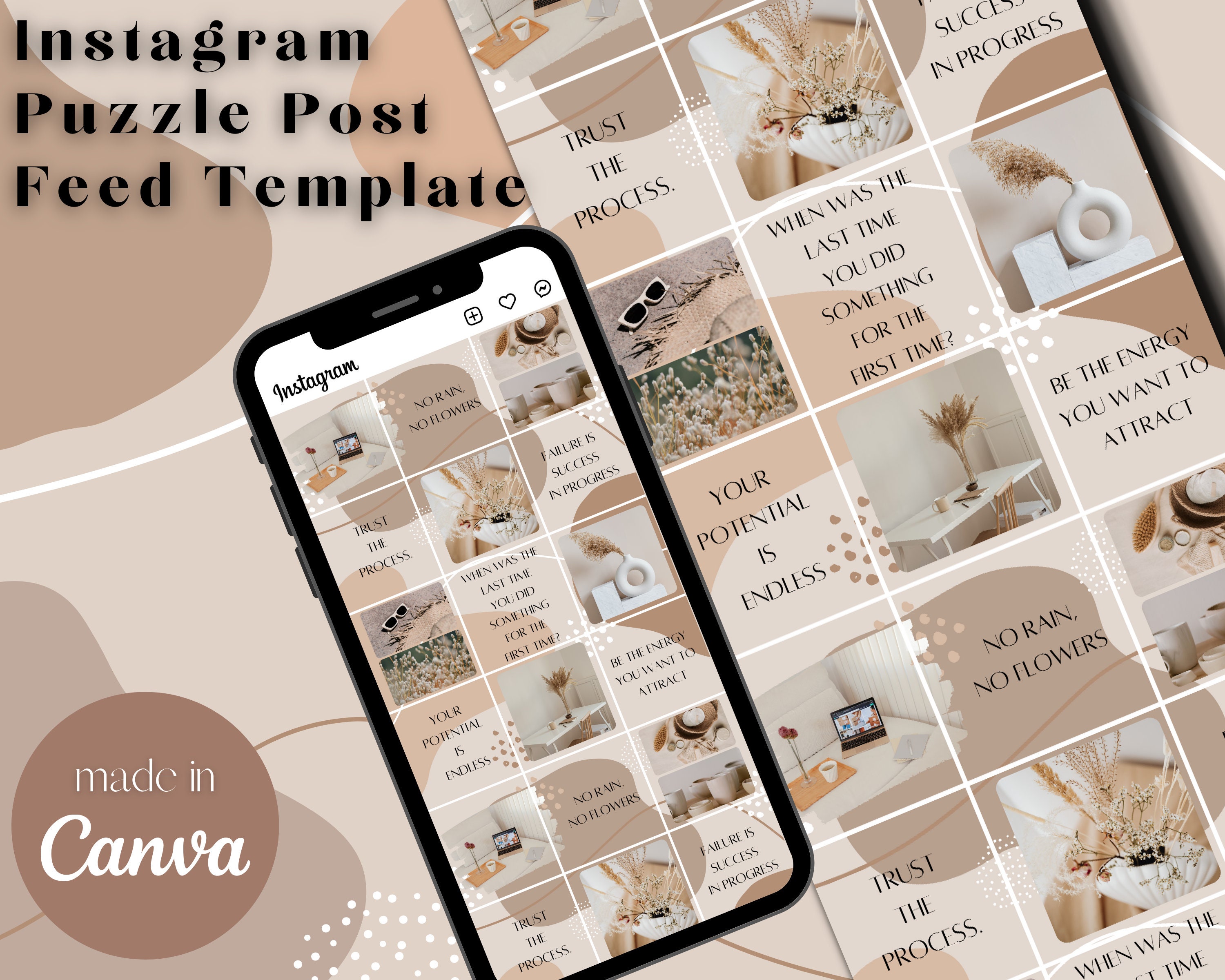 Instagram Puzzle Feed Canva, Aesthetic Neutral Instagram Theme ...
