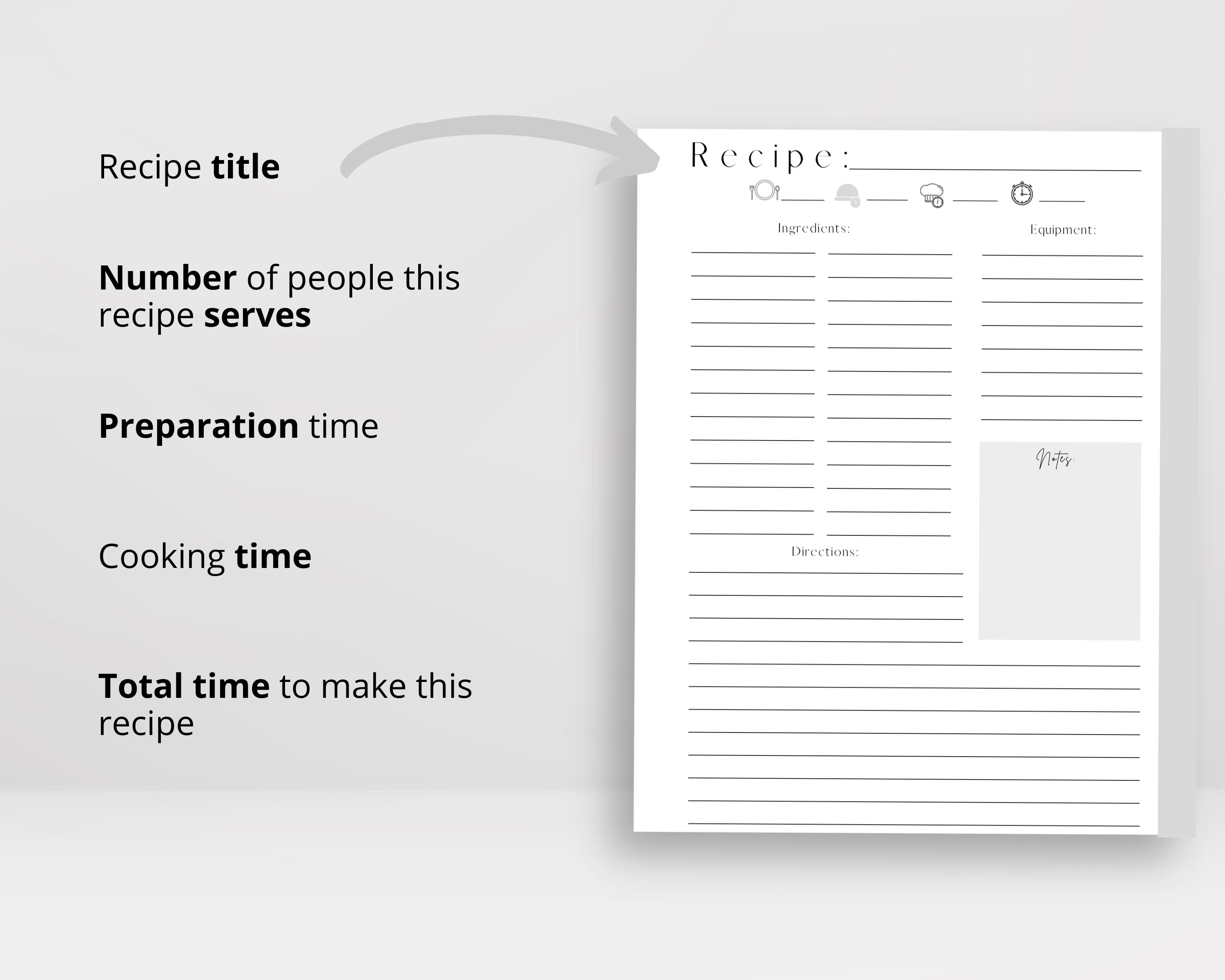 Printable Blank Recipe Sheet, Recipe Cards, Recipe Pages, Recipe Sheet ...