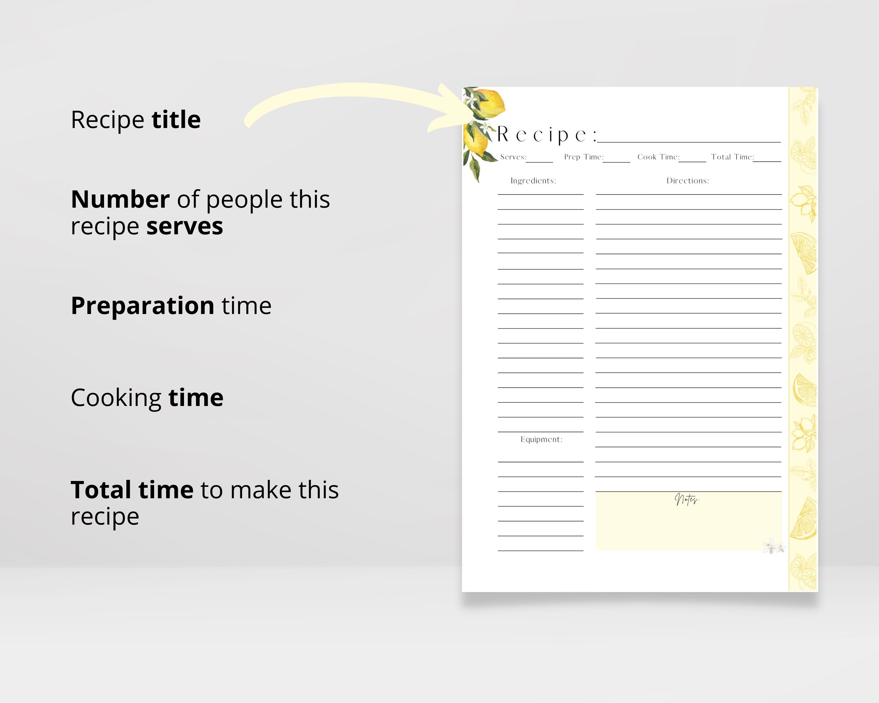 Printable Recipe Sheet Template: Colorful Recipe Pages (A4, A5, US ...