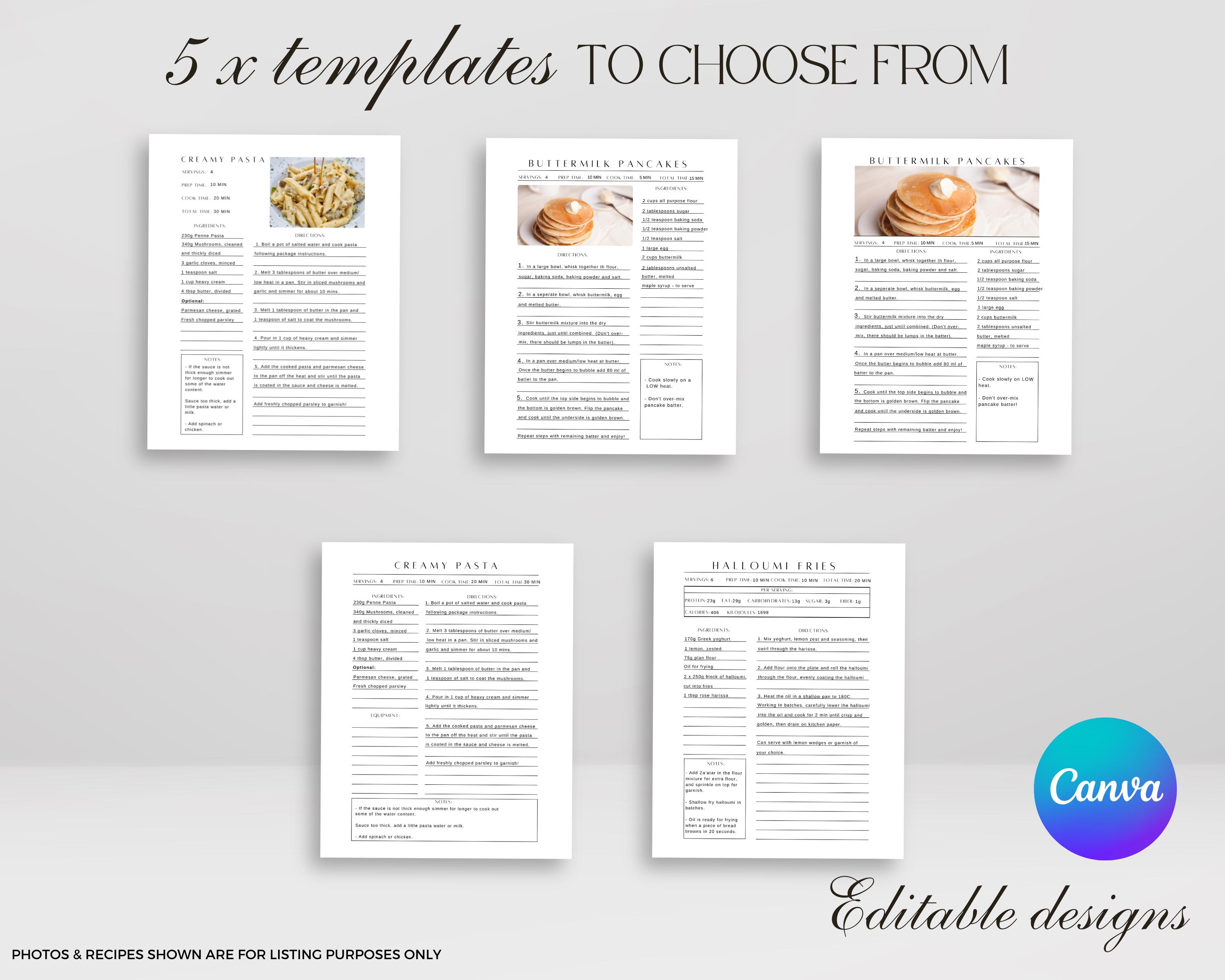 Editable Recipe Book Template: Recipe Pages & Meal Planner (digital ...