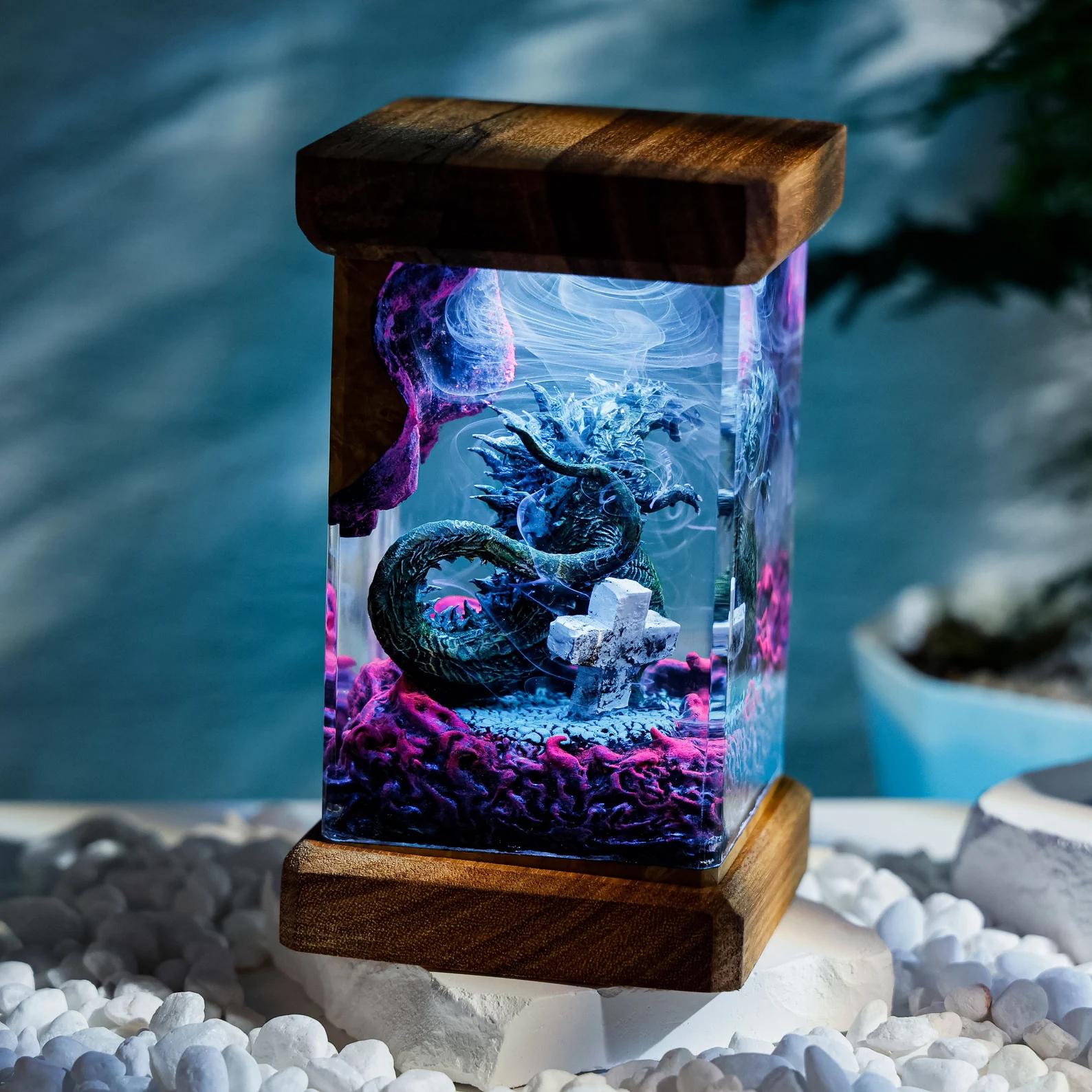 Godzilla Monster Night Light Bedroom Diorama Resin Epoxy Lamp ...