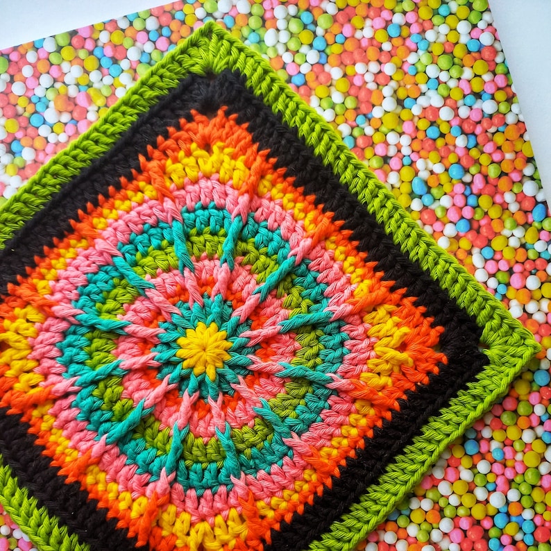 Carnival Granny Square Crochet Pattern, Crochet Square Pattern, Granny ...