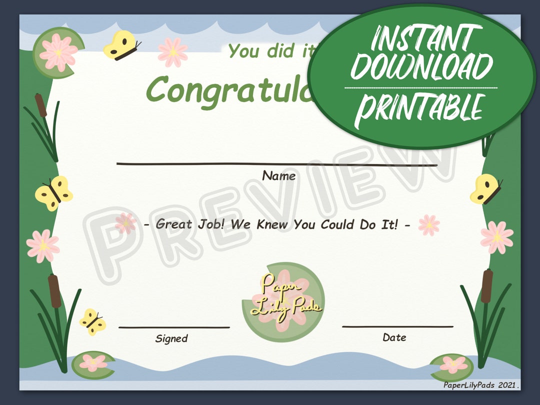 Paper Lily Pads Certificate Digital Download - Etsy