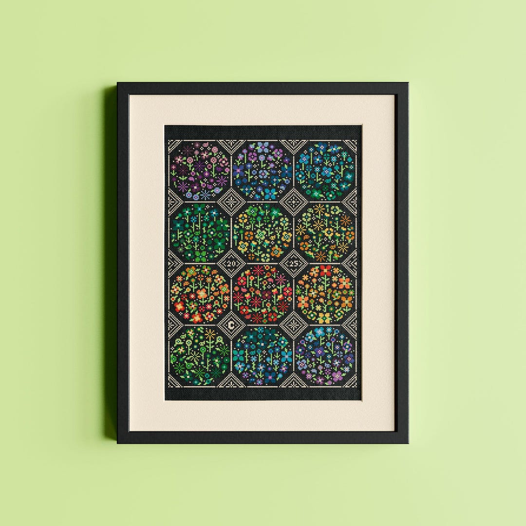 Floral Temperature Tracker Cross Stitch Pattern: Modern Garden Sampler ...