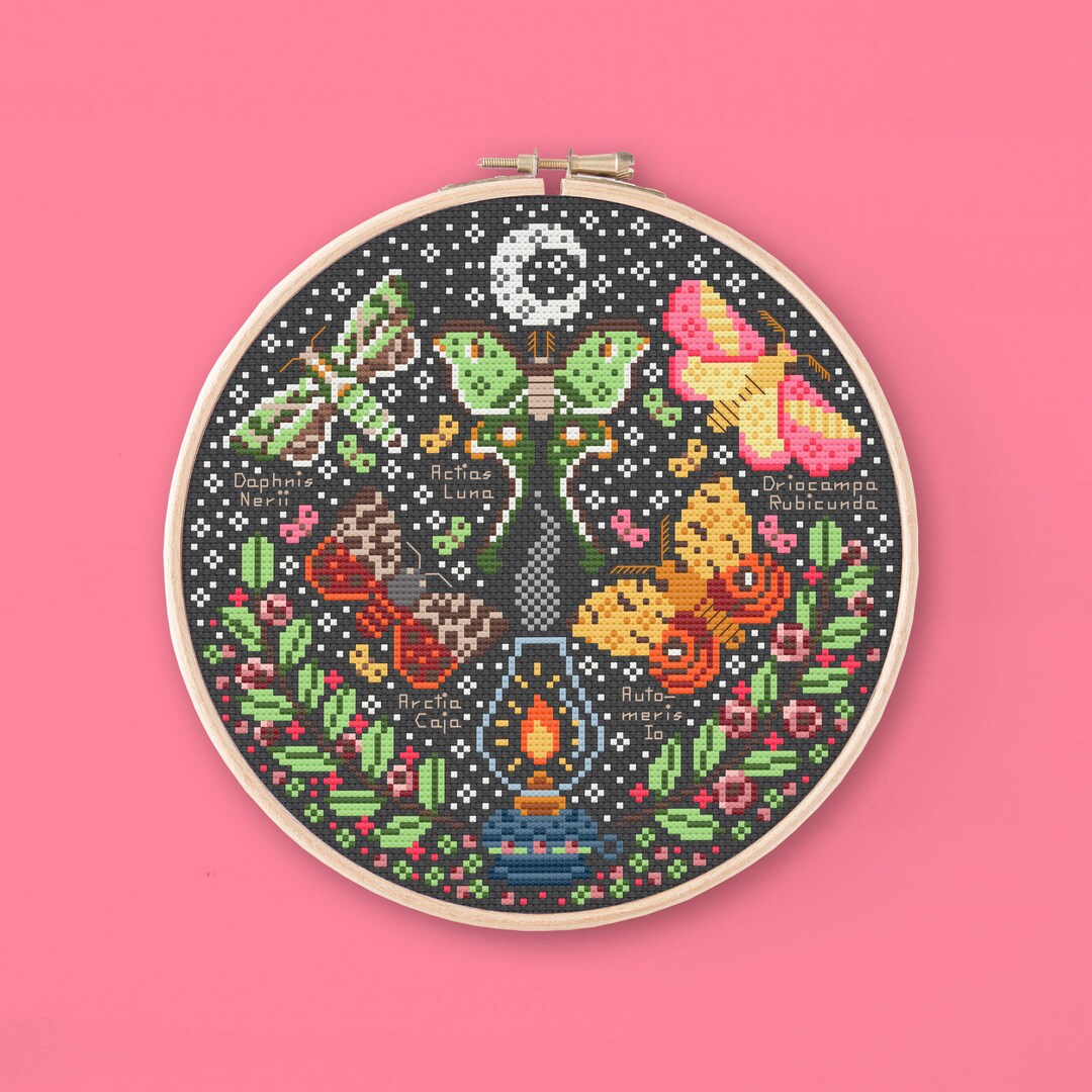 Beautiful Moths Cross Stitch Pattern, Witchy Insect Cross Stitch Chart ...