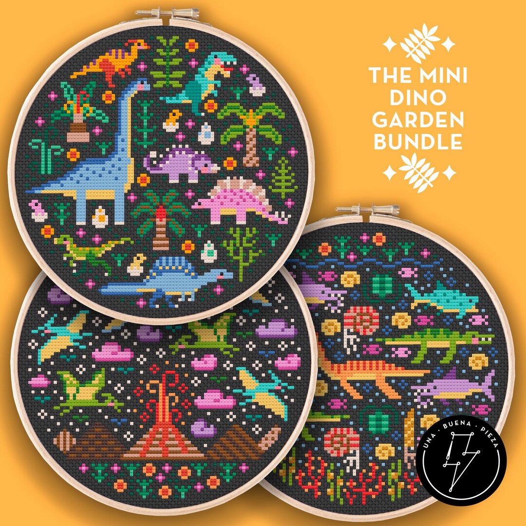 Dinosaur Cross Stitch Pattern Set: Mini Dino Garden (PDF) - Etsy