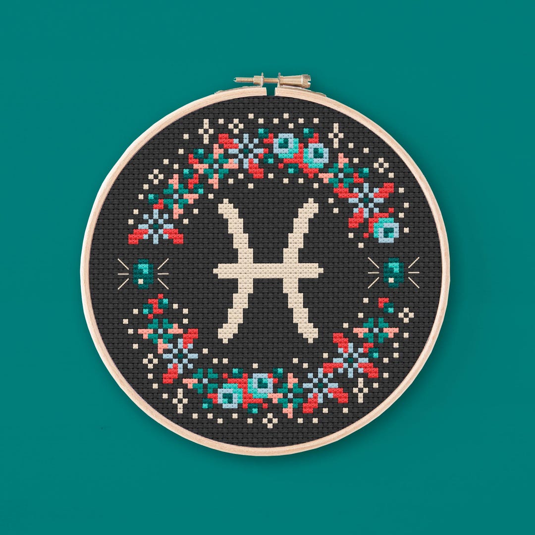 Pisces Horoscope Sign Cross Stitch Pattern, Instant Download Zodiac ...