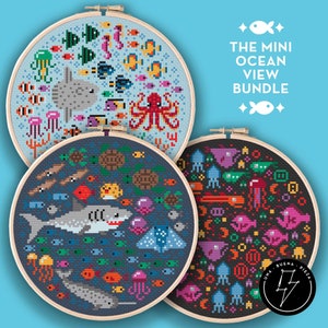 Set of 3 Sea Life Cross Stitch Patterns, Ocean Animals Cross Stitch ...