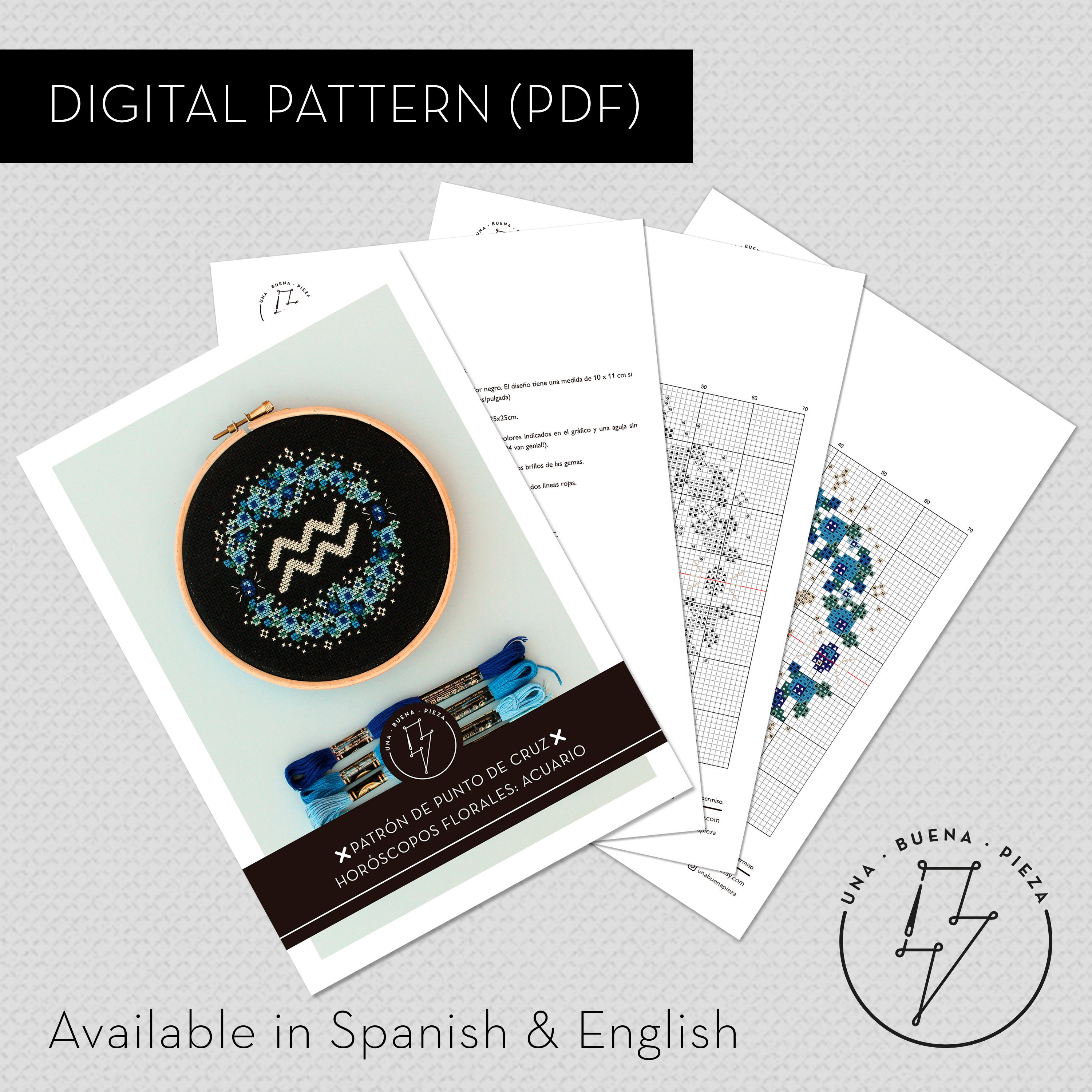 Aquarius Zodiac Cross Stitch Pattern PDF Horoscope Cross - Etsy