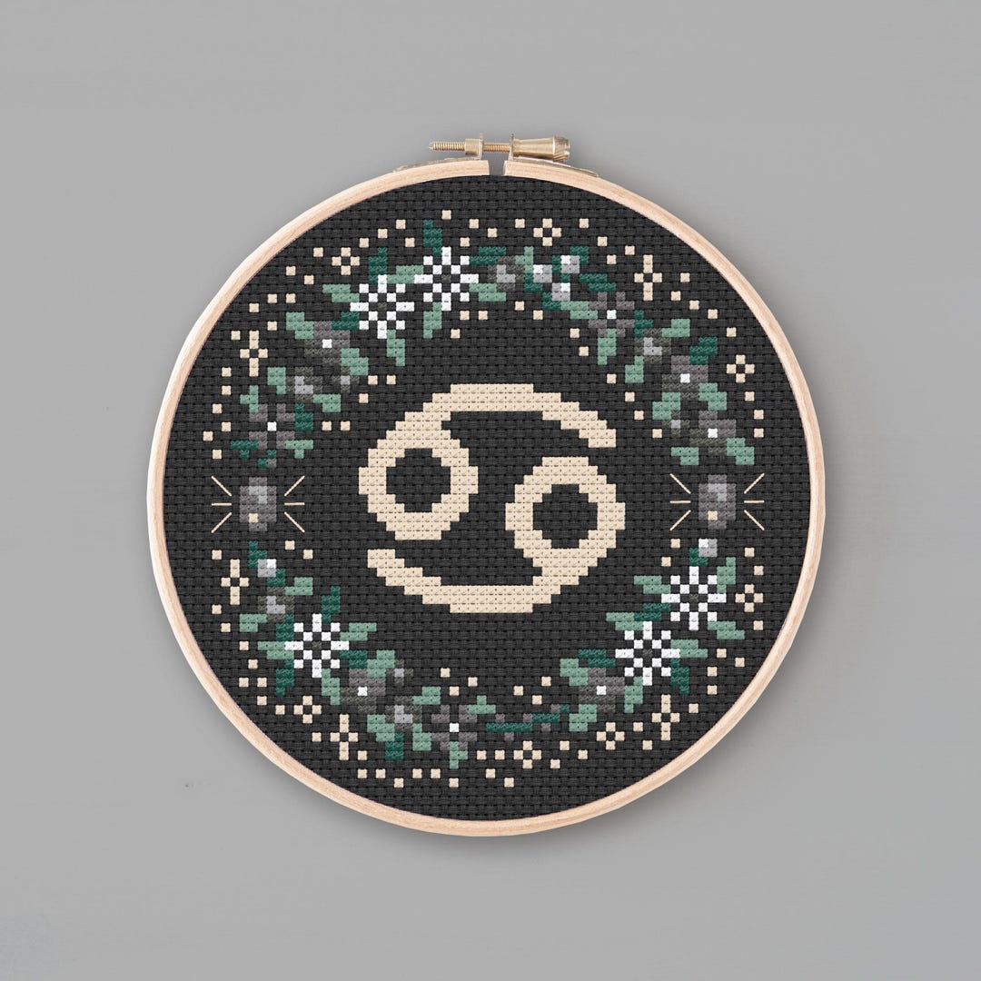 Cancer Horoscope Cross Stitch Pattern, Zodiac Cross Stitch Chart ...