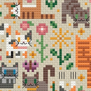 Mini Cat Garden Cross Stitch Pattern, Kitty Embroidery (PDF Chart) - Etsy