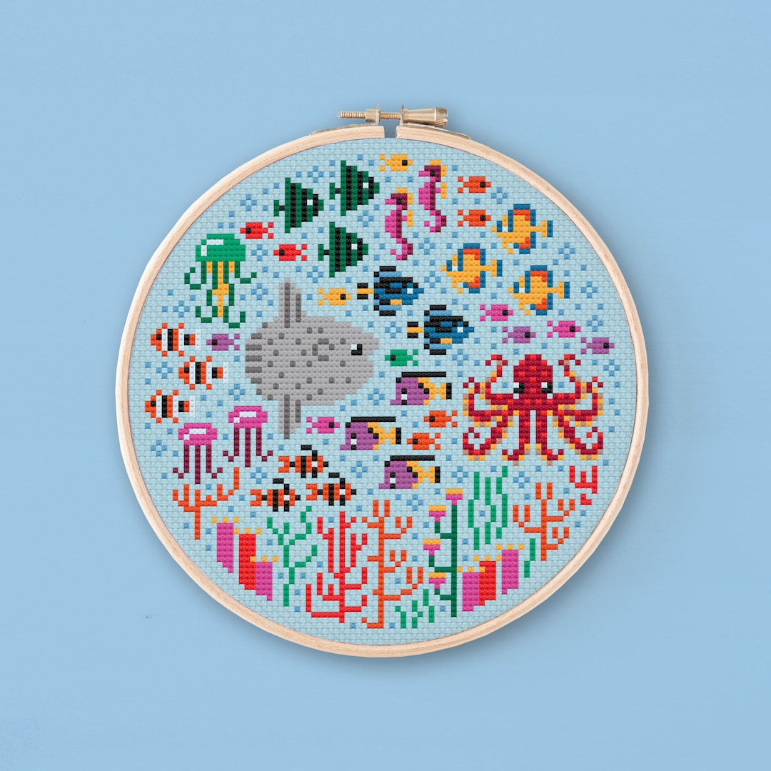 Coral Reef Cross Stitch Pattern: Tropical Fish, Octopus (PDF) - Etsy