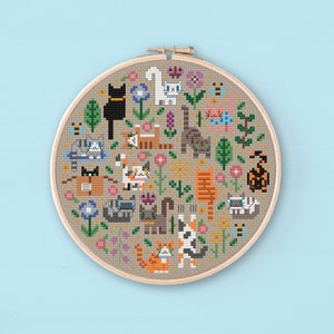 Mini Cat Garden Cross Stitch Pattern, Kitty Embroidery (PDF Chart) - Etsy