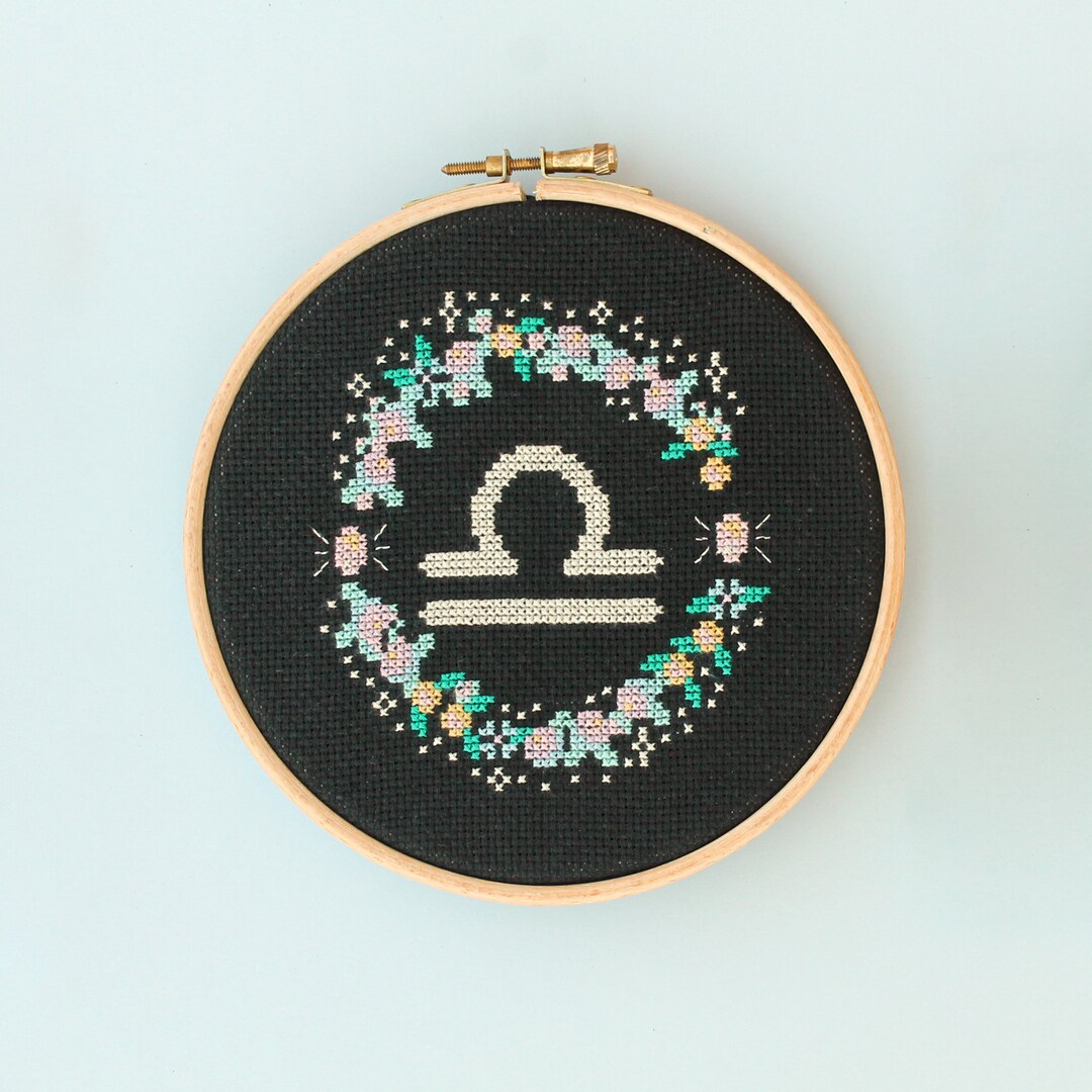 Libra Sign Cross Stitch Pattern, Instant Download PDF Hand Embroidery ...