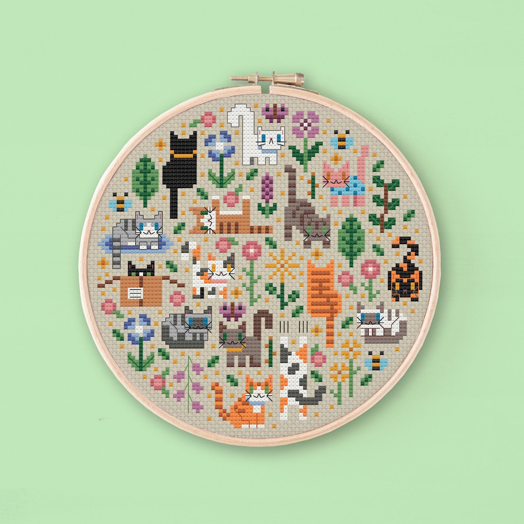 Mini Cat Garden Cross Stitch Pattern, Kitty Embroidery (PDF Chart) - Etsy