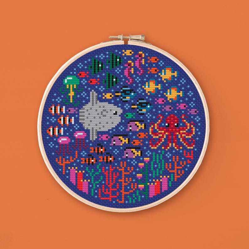 Coral Reef Cross Stitch Pattern: Tropical Fish, Octopus (PDF) - Etsy