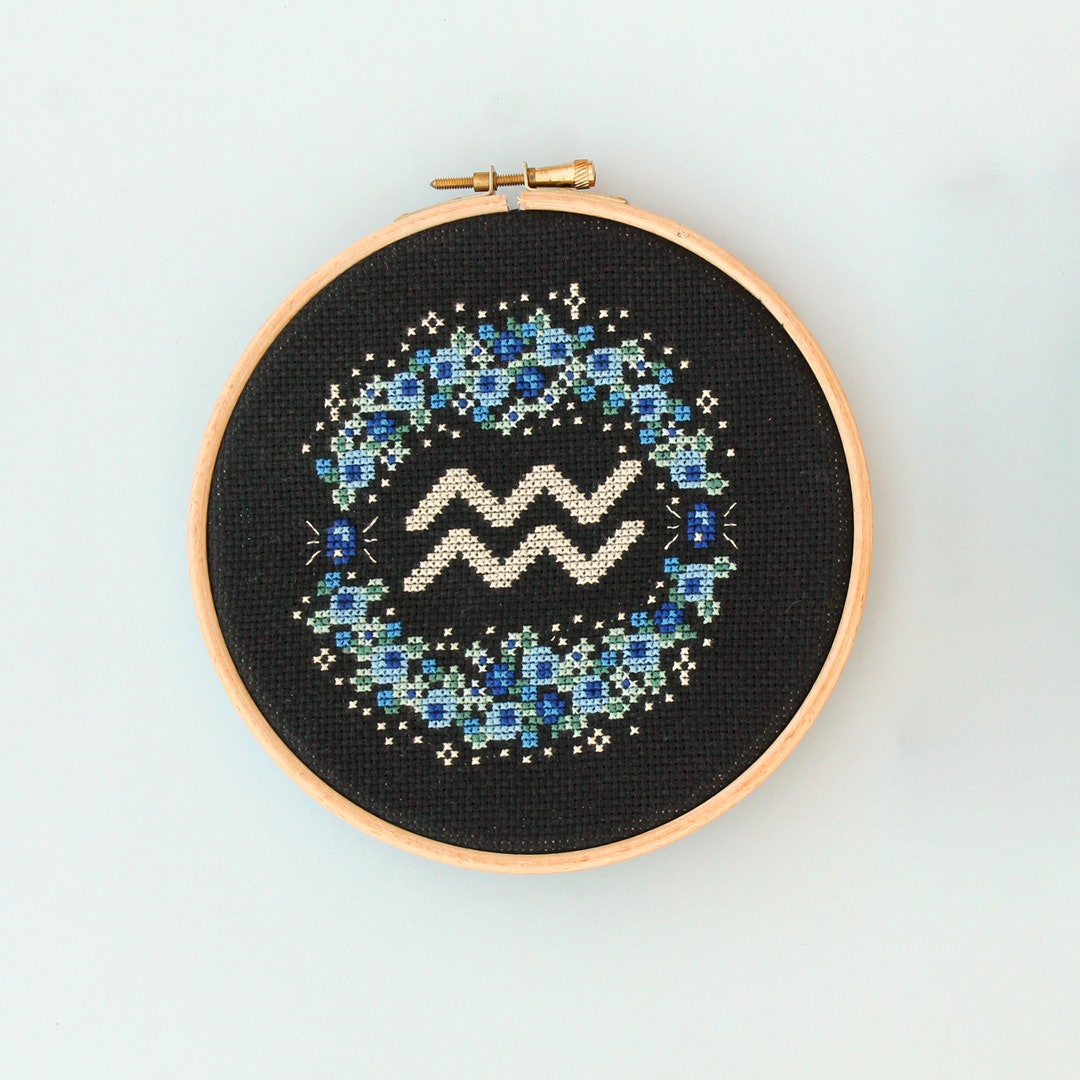 Aquarius Zodiac Cross Stitch Pattern, PDF Horoscope Cross Stitch ...