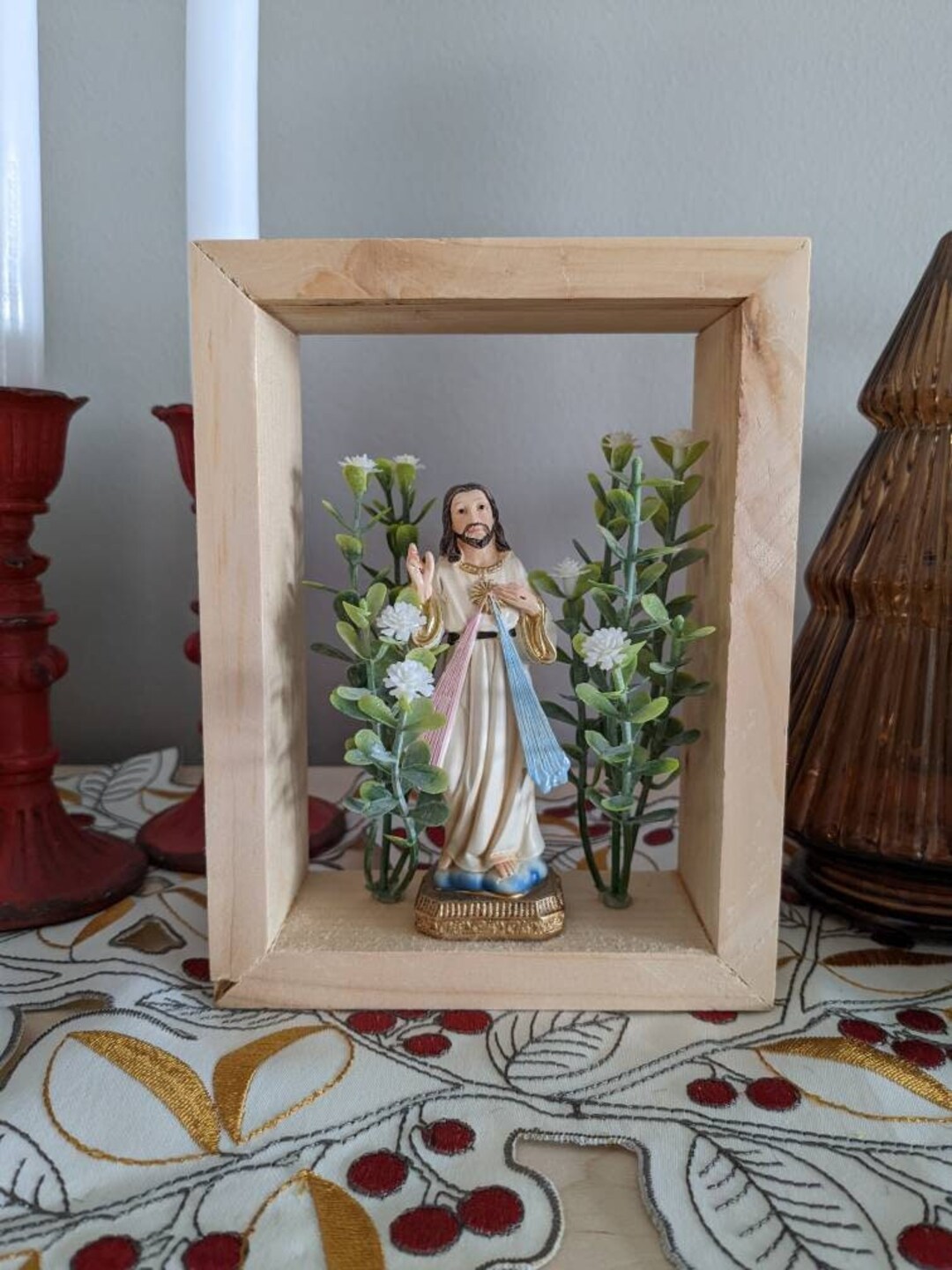 Divine Mercy Jesus Shrine With Flowers / Jesus / Catholic Gift - Etsy