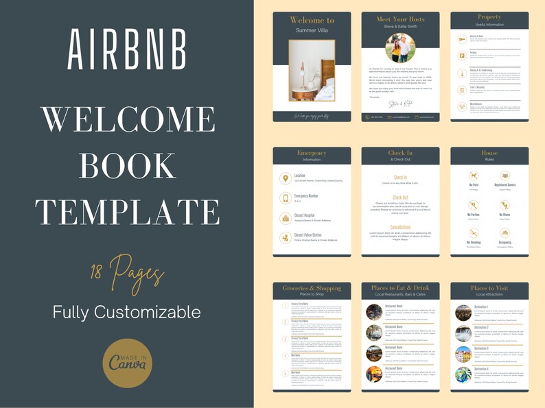 Airbnb Welcome Book Template Canva | Welcome Guide | Airbnb Guest Book | Vacation Rental ...
