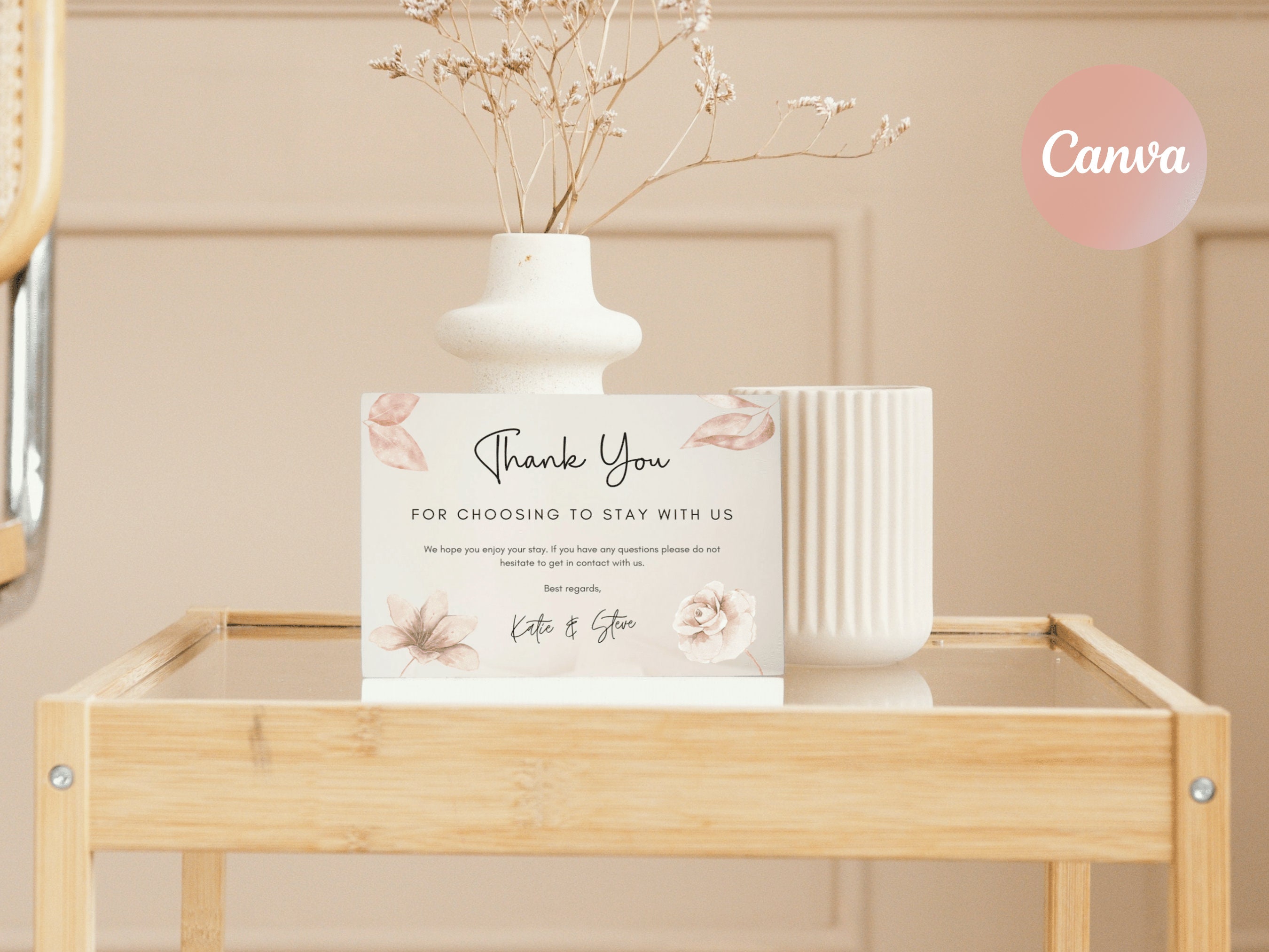 Airbnb Host Thank You Card Template | Floral Welcome (editable Canva ...