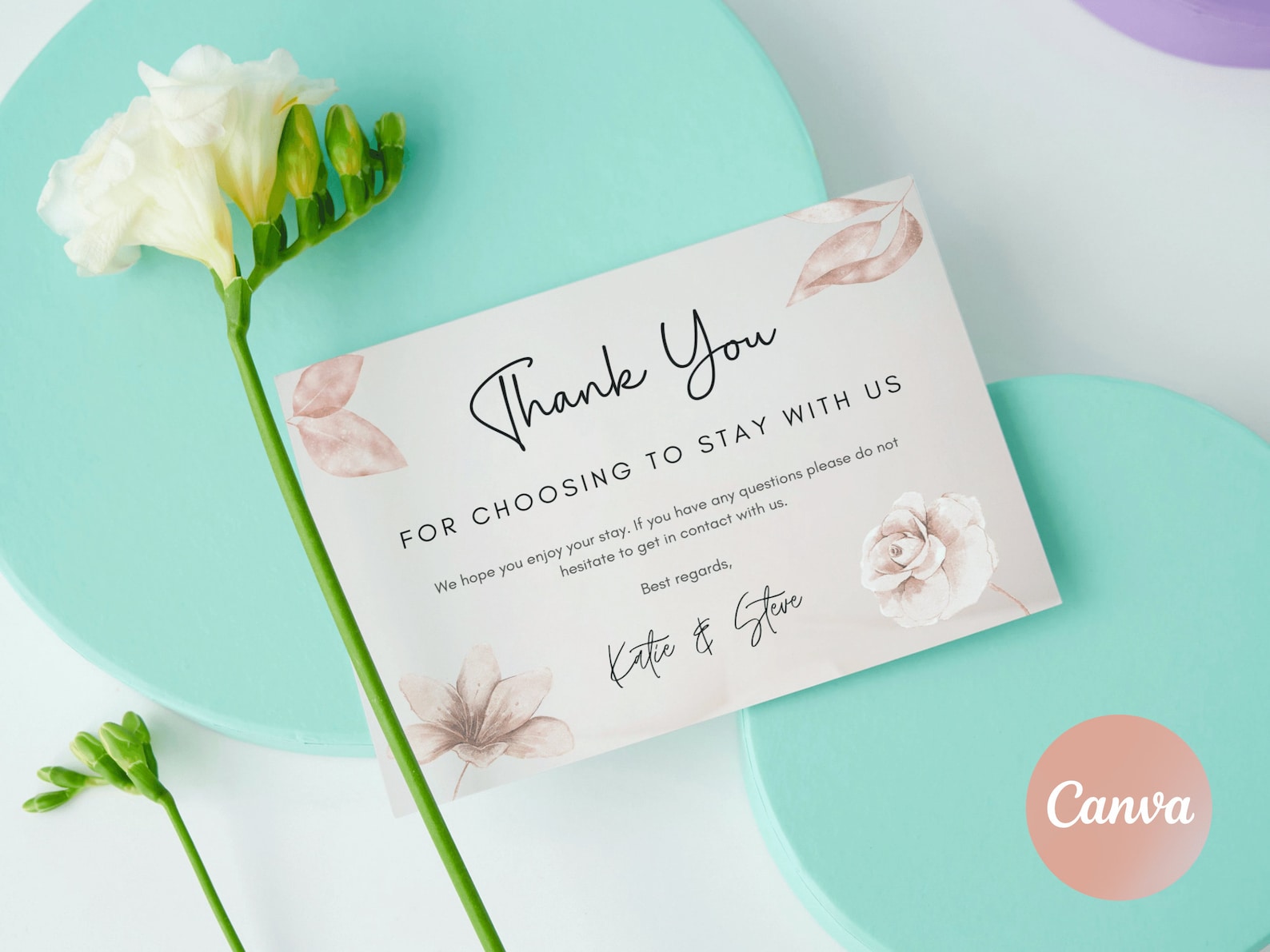 Airbnb Host Thank You Card Template | Floral Welcome (editable Canva ...