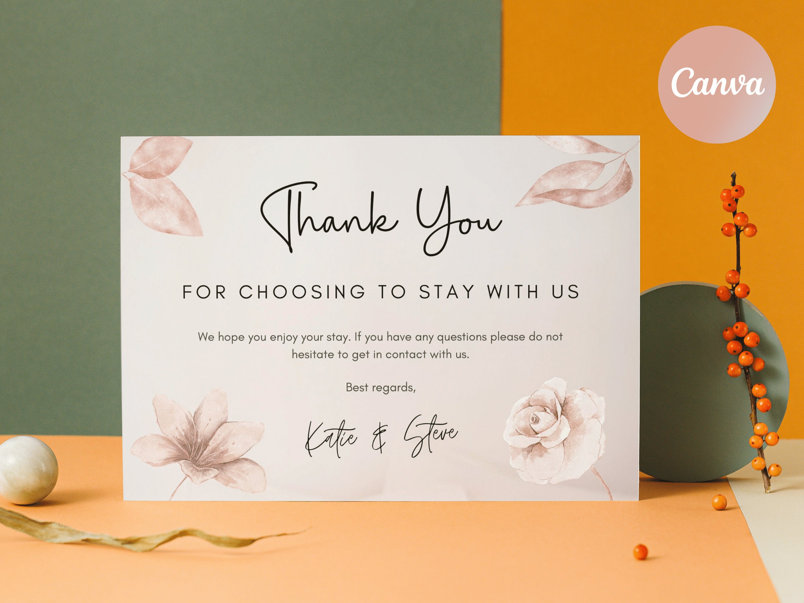 Airbnb Host Thank You Card Template | Floral Welcome (editable Canva ...
