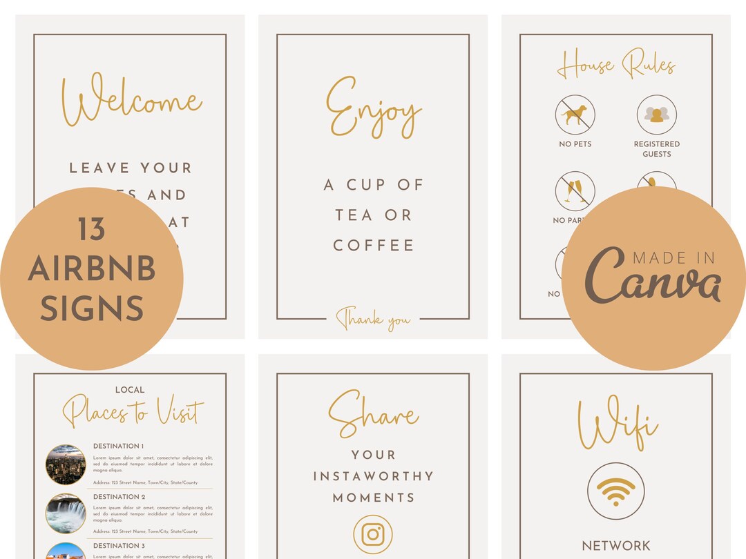 13 Airbnb Signs, Air Bnb Posters, Bundle, Editable Template, Canva ...