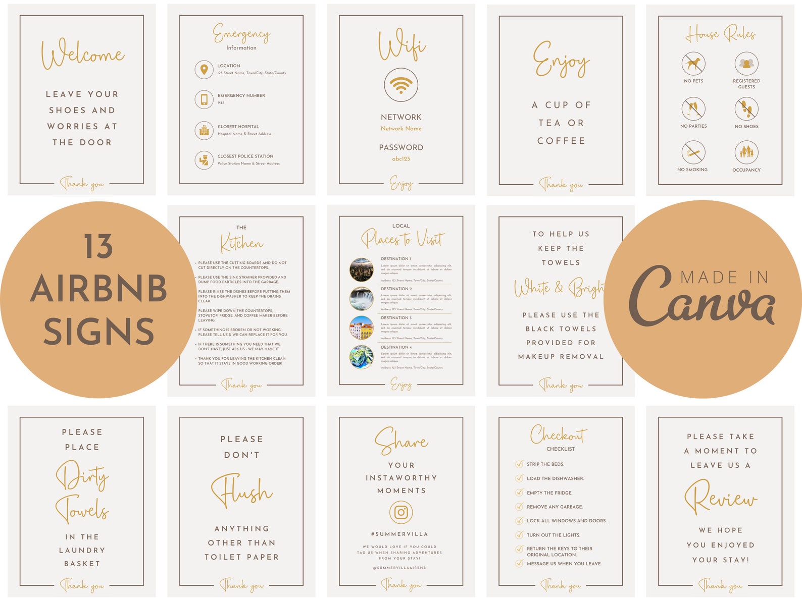 13 Airbnb Signs, Air Bnb Posters, Bundle, Editable Template, Canva ...
