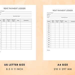 Rent Payment Ledger, Printable Rent Payment Tracker, Rental Payment Log ...