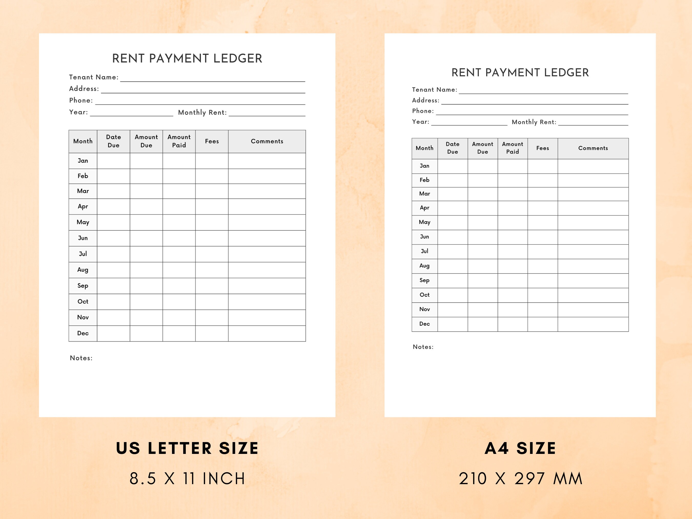 Rent Payment Ledger, Printable Rent Payment Tracker, Rental Payment Log ...