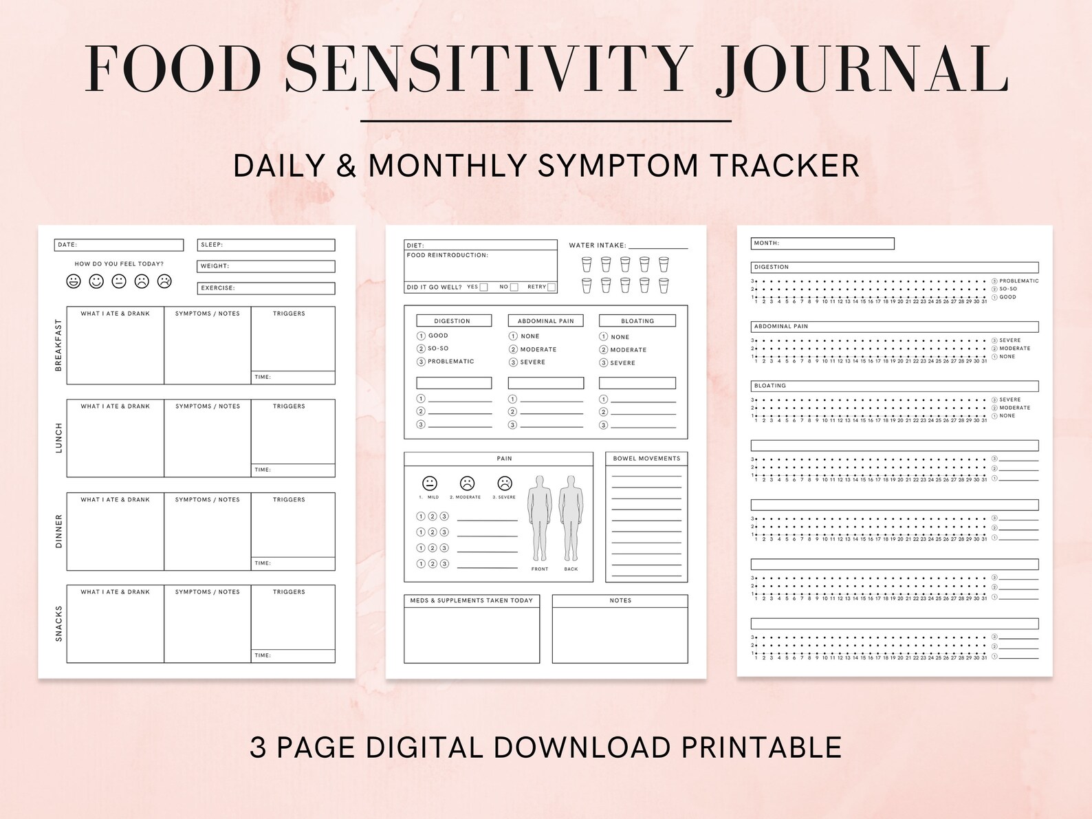 Food Sensitivity Journal Food Symptom Tracker IBS IBD - Etsy