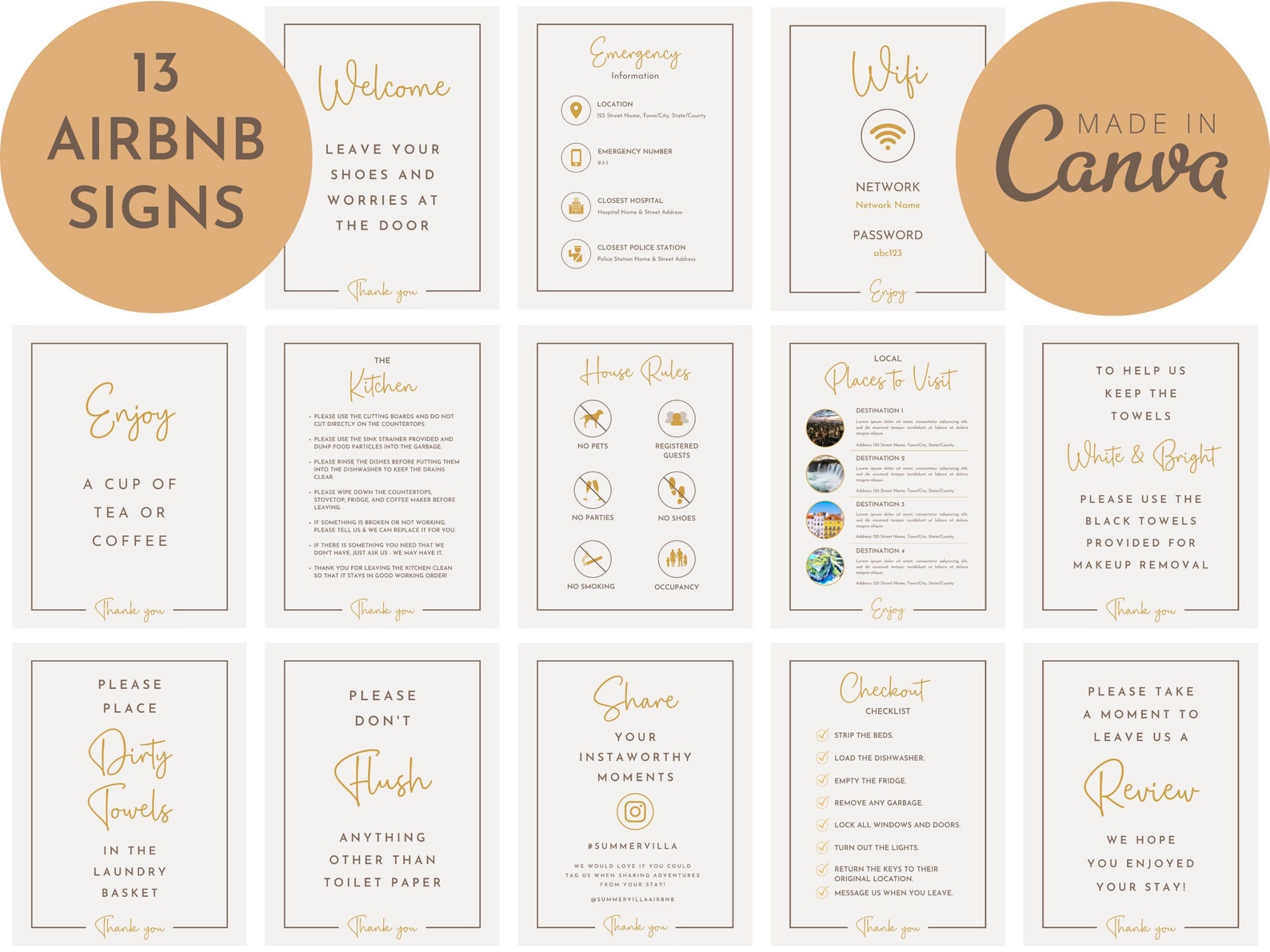 13 Airbnb Signs, Air Bnb Posters, Bundle, Editable Template, Canva ...