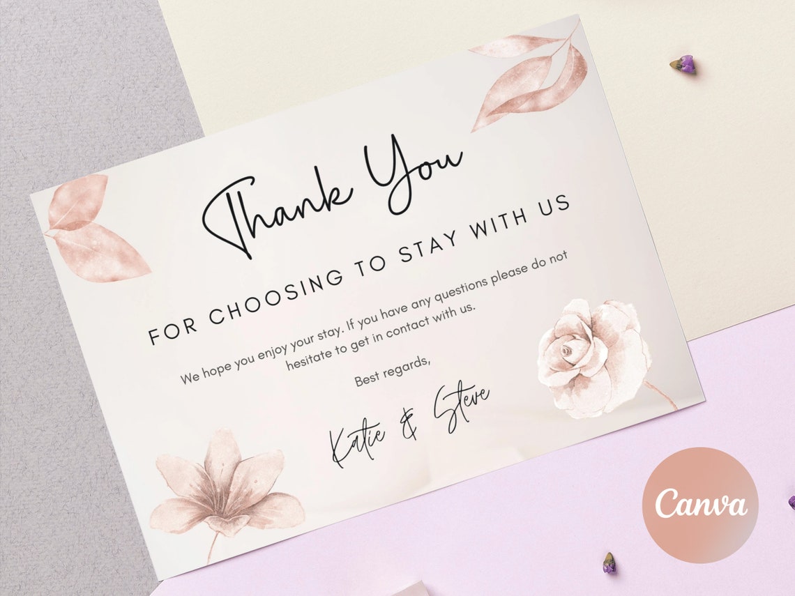 Airbnb Host Thank You Card Template | Floral Welcome (editable Canva ...