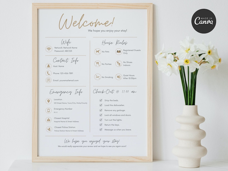 Airbnb Welcome Sign, Canva Template, Vacation Rental Welcome, Guest ...