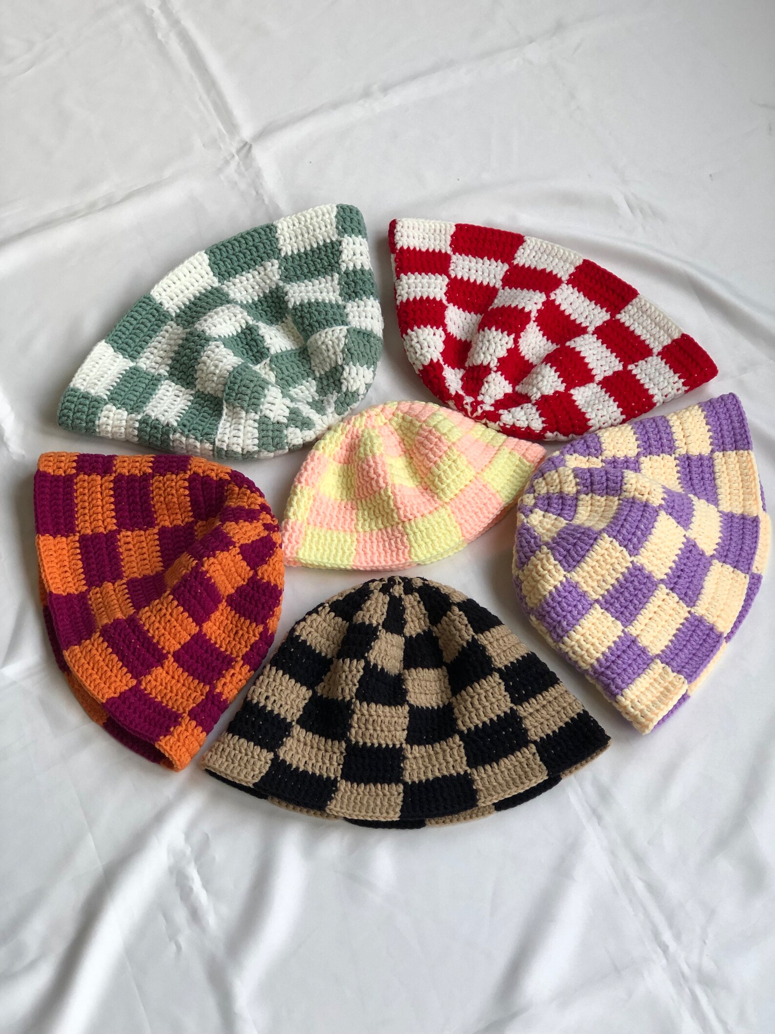 Cole Checkered Bucket Hat Crochet Handmade - Etsy