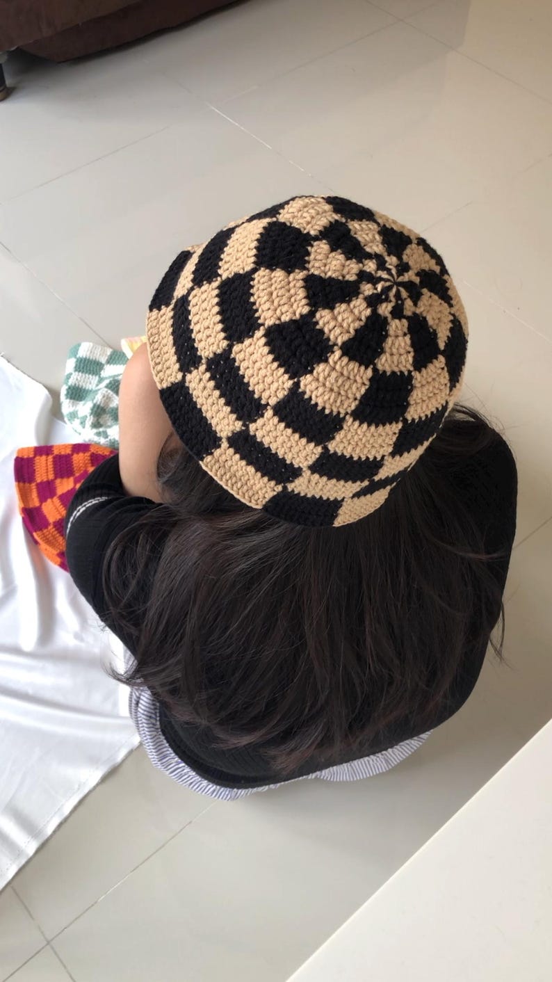 Cole Checkered Crochet Bucket Hat Easy Pattern Handmade by Ocavve Pdf ...