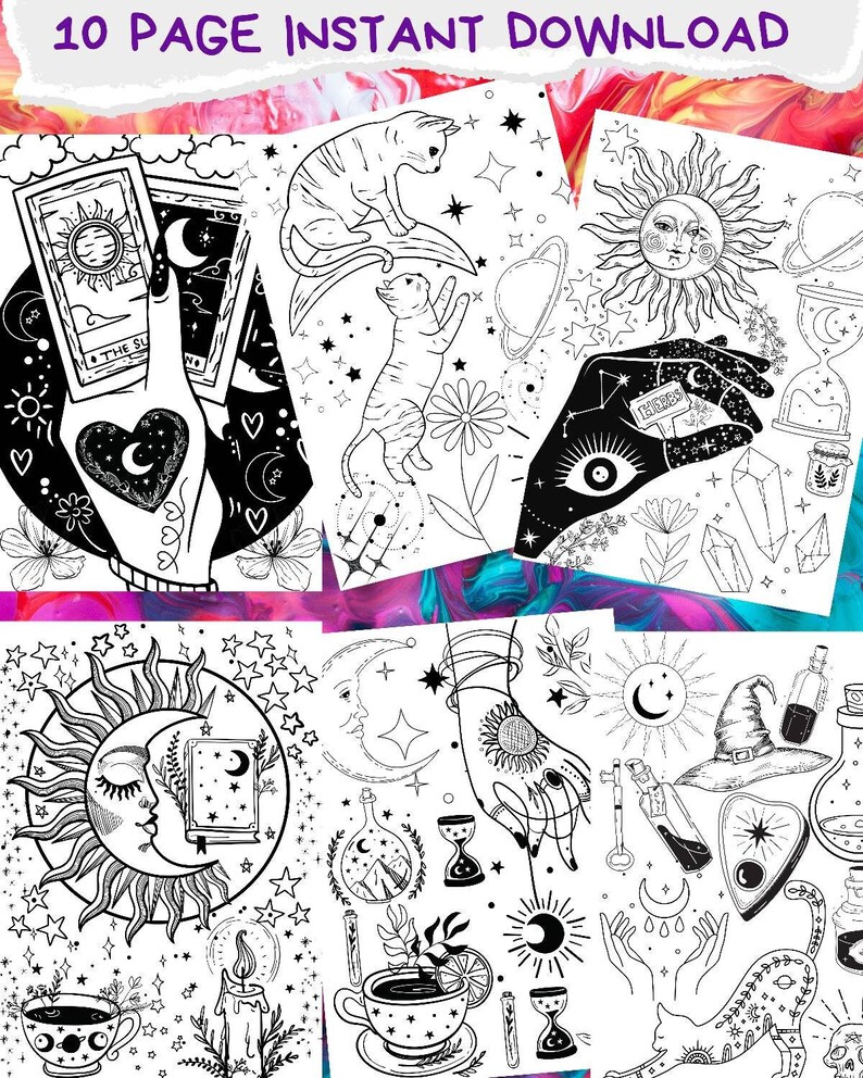 Magical Coloring Pages Witchy Coloring Pages Adult - Etsy