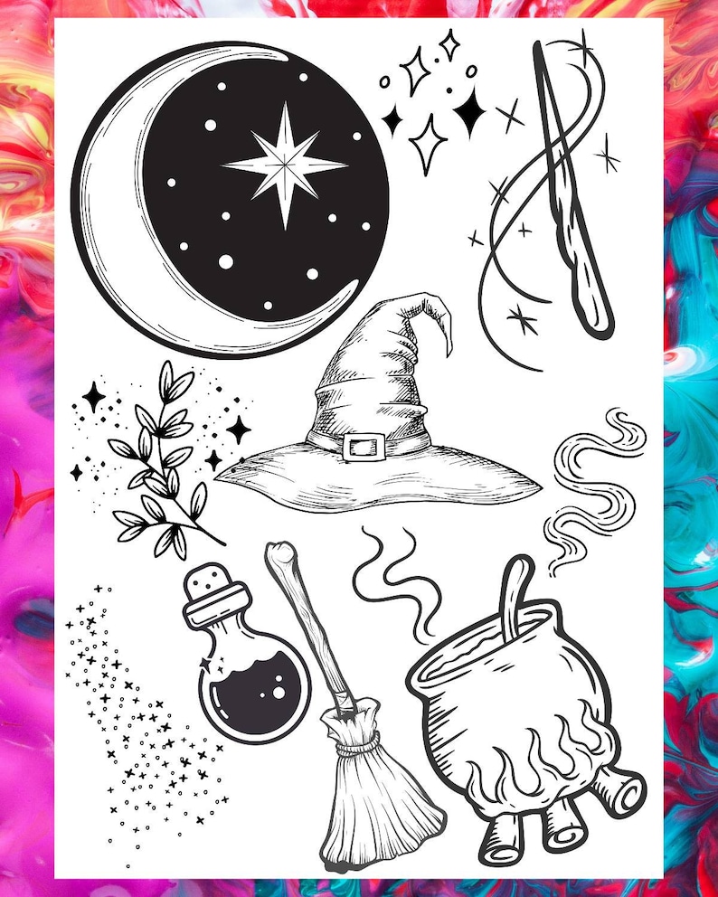 Witchy Coloring Pages | Spiritual Coloring | Magic Coloring | Crystal ...