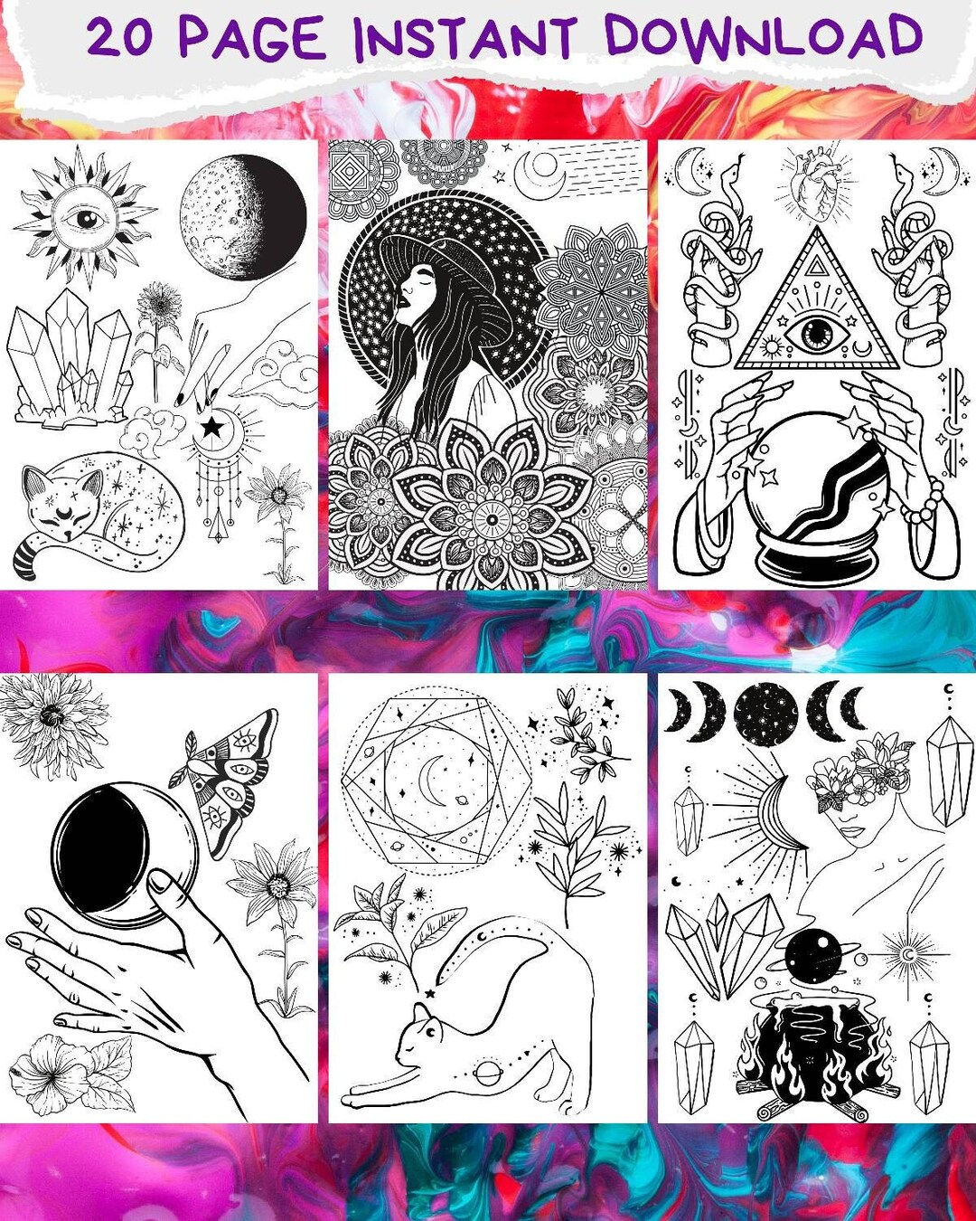Witchy Coloring Pages | Spiritual Coloring | Magic Coloring | Crystal ...