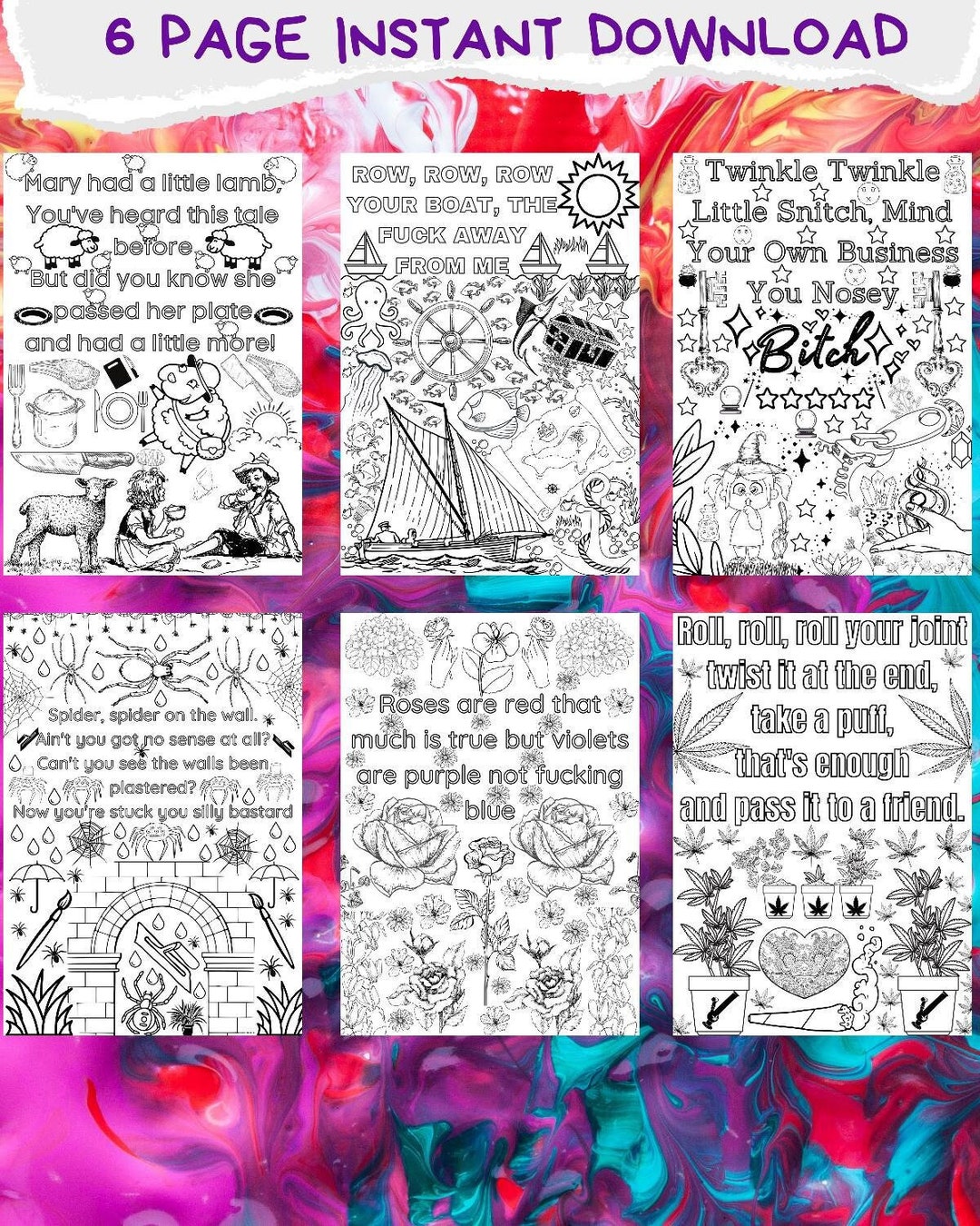 Adult Nursery Rhymes Coloring Pages | Adult Humor Coloring | Printable ...